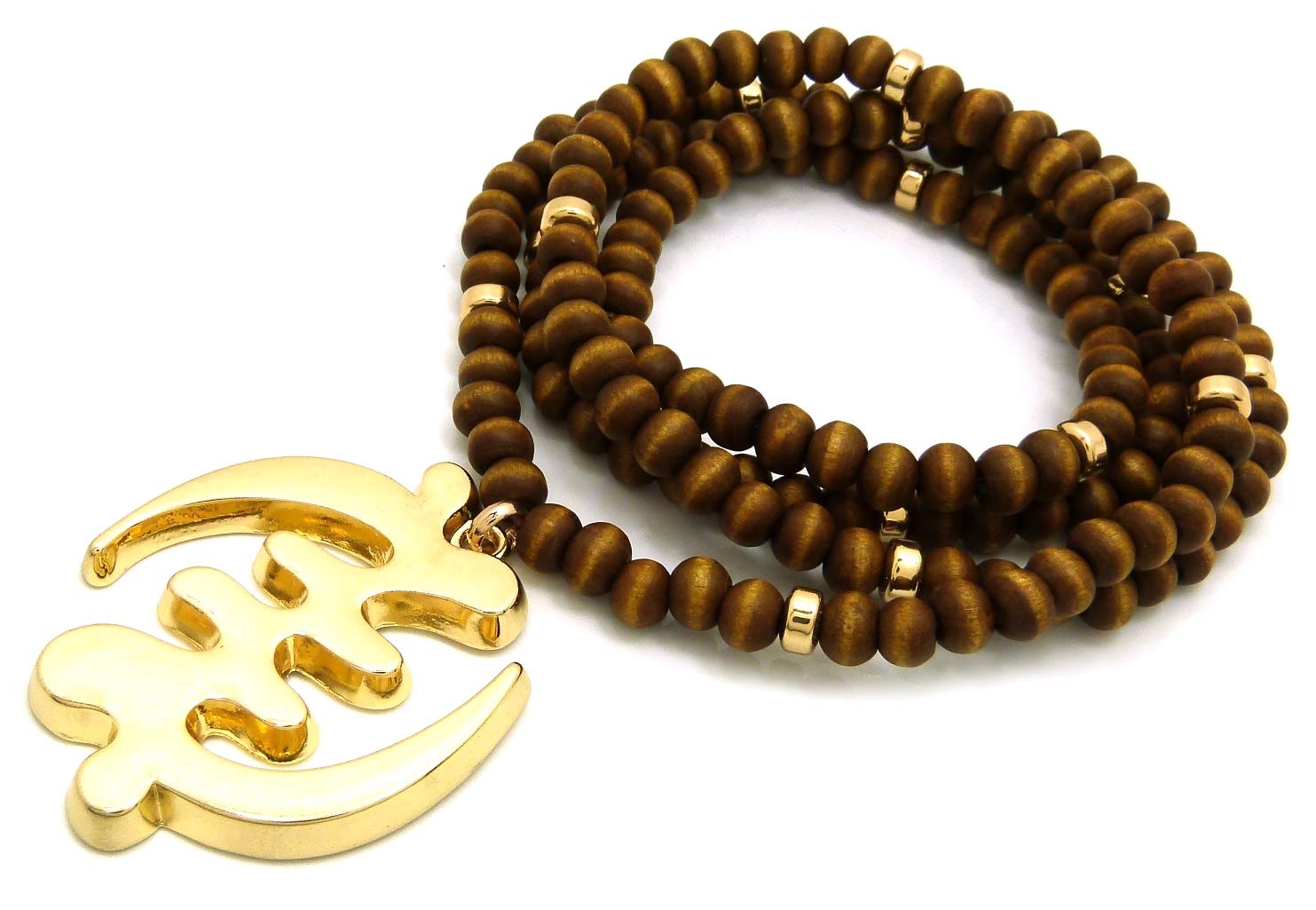 GWOOD Gye Nyame African Pendant with Brown Wood Bead Necklace