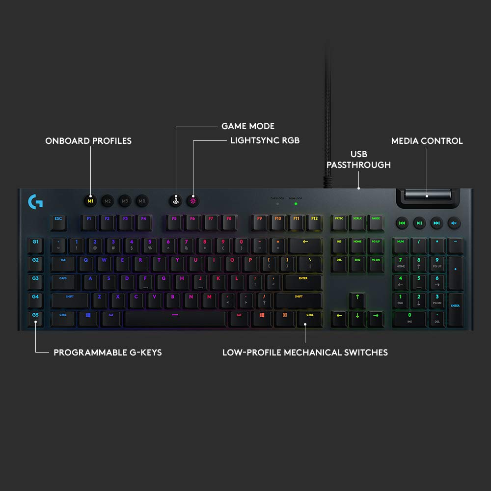 Logitech G815 LIGHTSYNC RGB Mechanical USB Gaming Keyboard, GL Linear (Renewed)