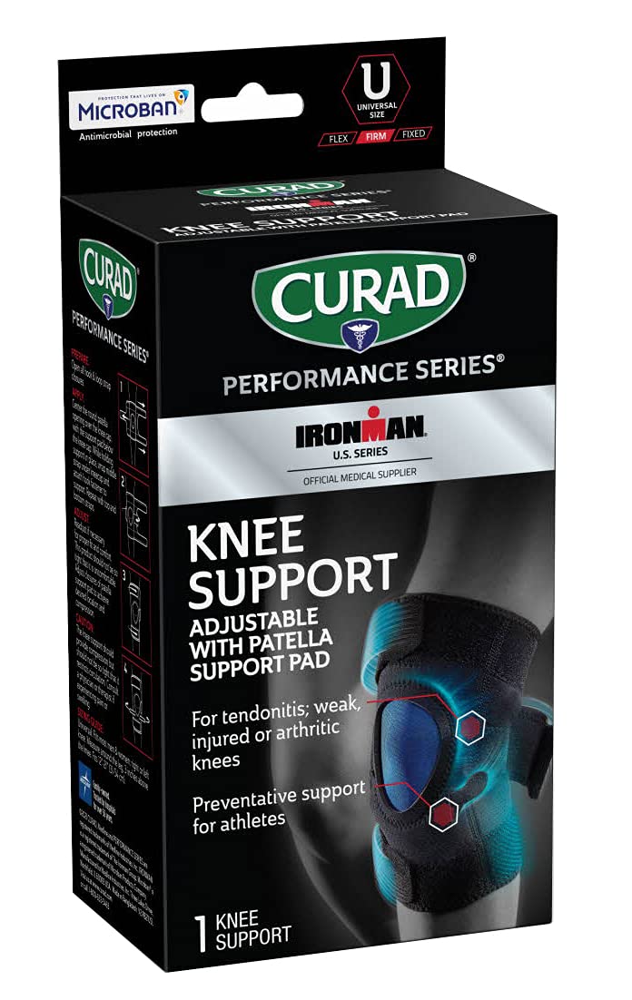 Curad Performance Series Ironman Knee Support, Adjustable with Patella Support Pad, for Tendonitis, Weak, or Injured Knees, Preventative Support for Athletes