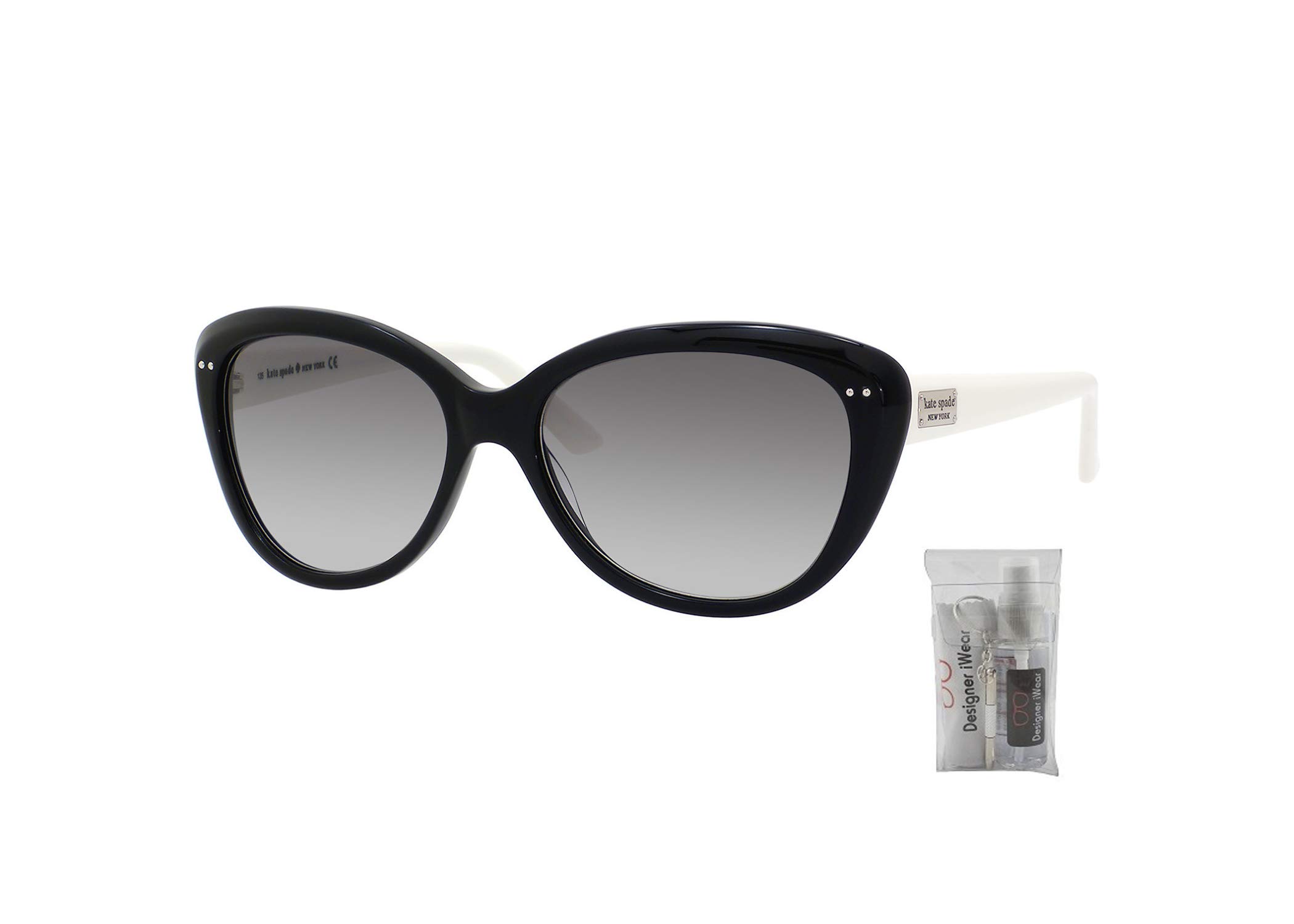 Kate Spade New York Angelique 0FU8/Y7 55M Black Cream/Gray Gradient Butterfly Sunglasses for Women+ BUNDLE with Designer iWear Eyewear Kit