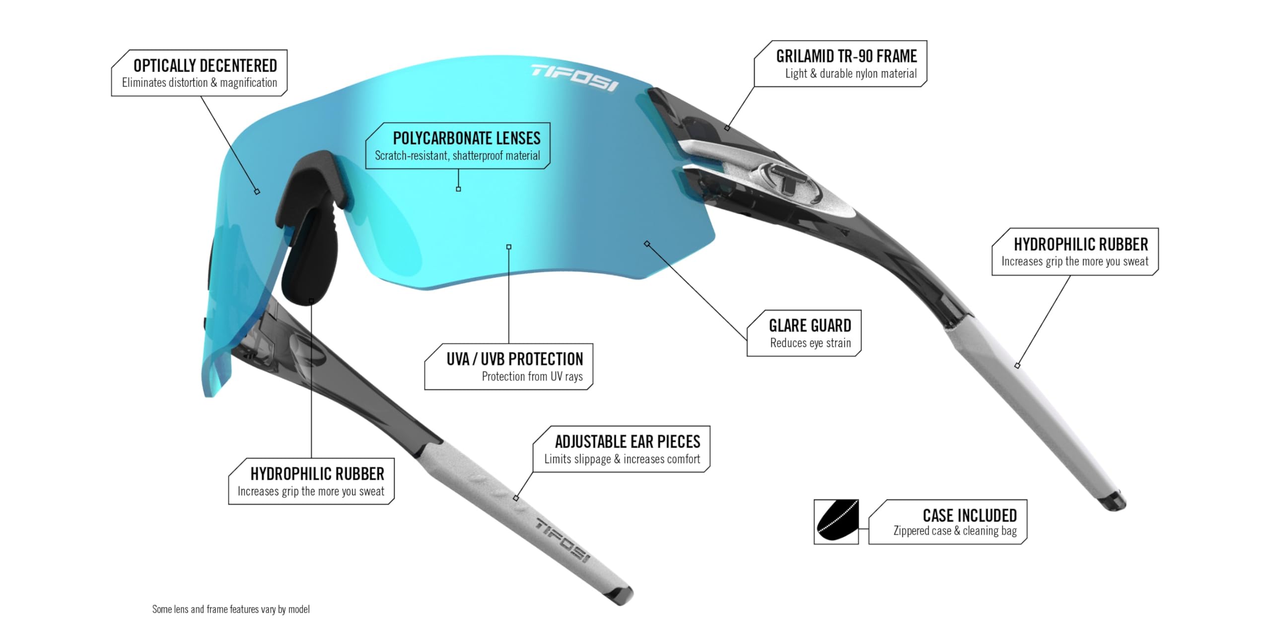 Tifosi Optics Tsali Sunglasses (Crystal Smoke/White, Clarion Blue/AC Red/Clear)