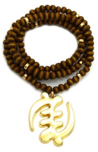 gwood gye nyame african pendant with brown wood bead necklace