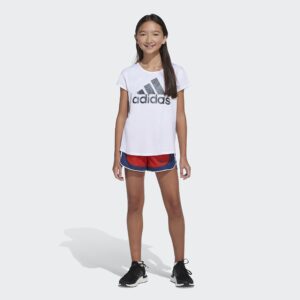 adidas Girls' Colorblock Woven Shorts, Vivid Red, Medium