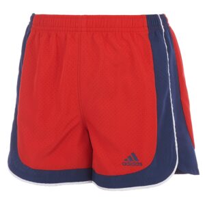 adidas girls' colorblock woven shorts, vivid red, medium