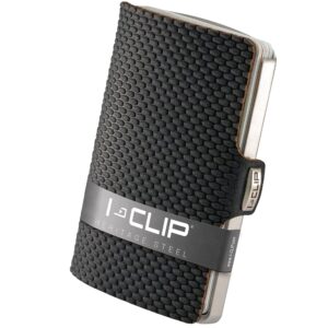 i-clip stainless steel credit card case with interchangeable money clip - slim wallet - leather wallet - stainless steel card case - blasted milanaise black