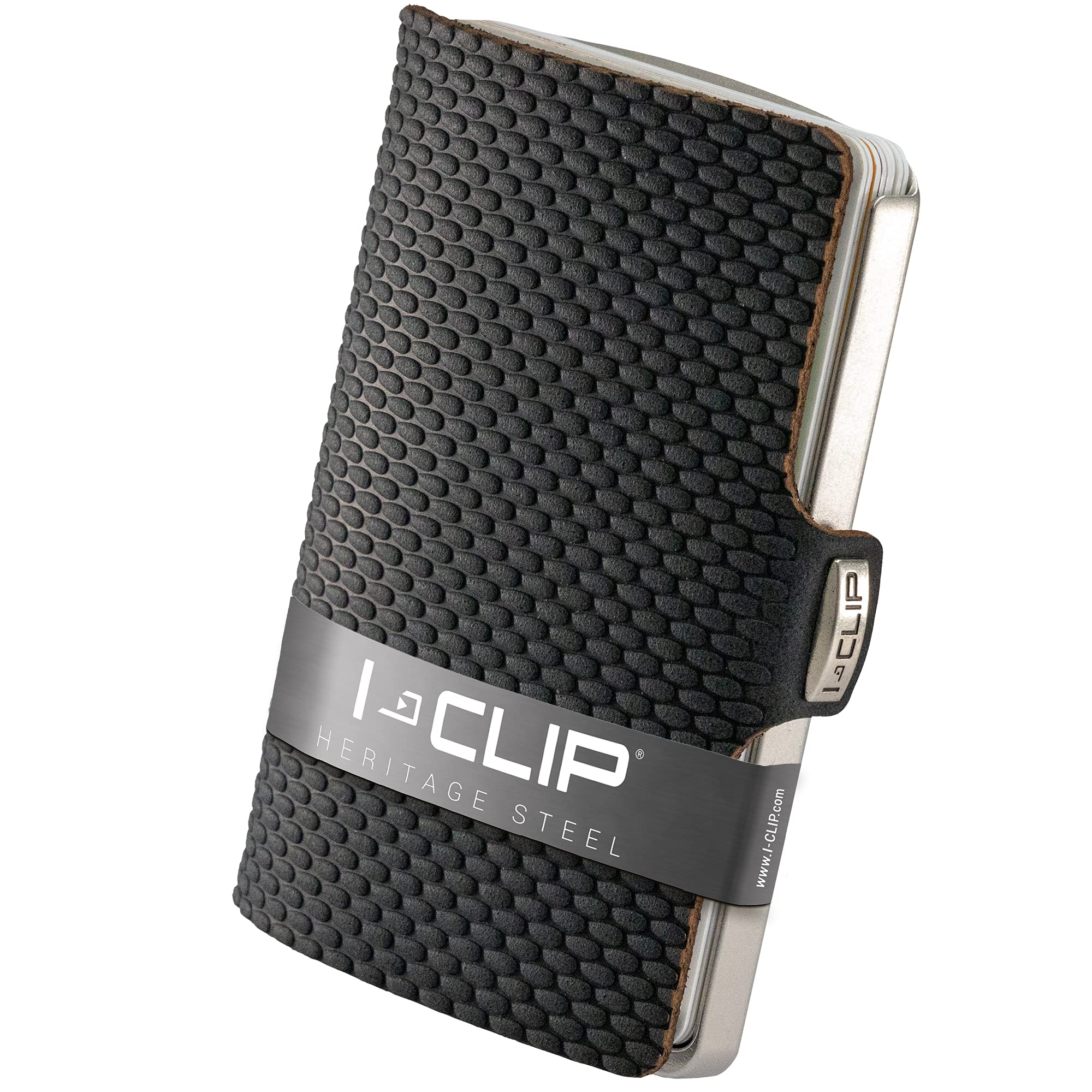 I-CLIP Stainless Steel Credit Card Case with Interchangeable Money Clip - Slim Wallet - Leather Wallet - Stainless Steel Card Case - Blasted Milanaise Black