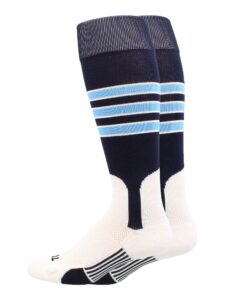 tck baseball stirrup socks pattern d (navy/white/columbia blue, medium)