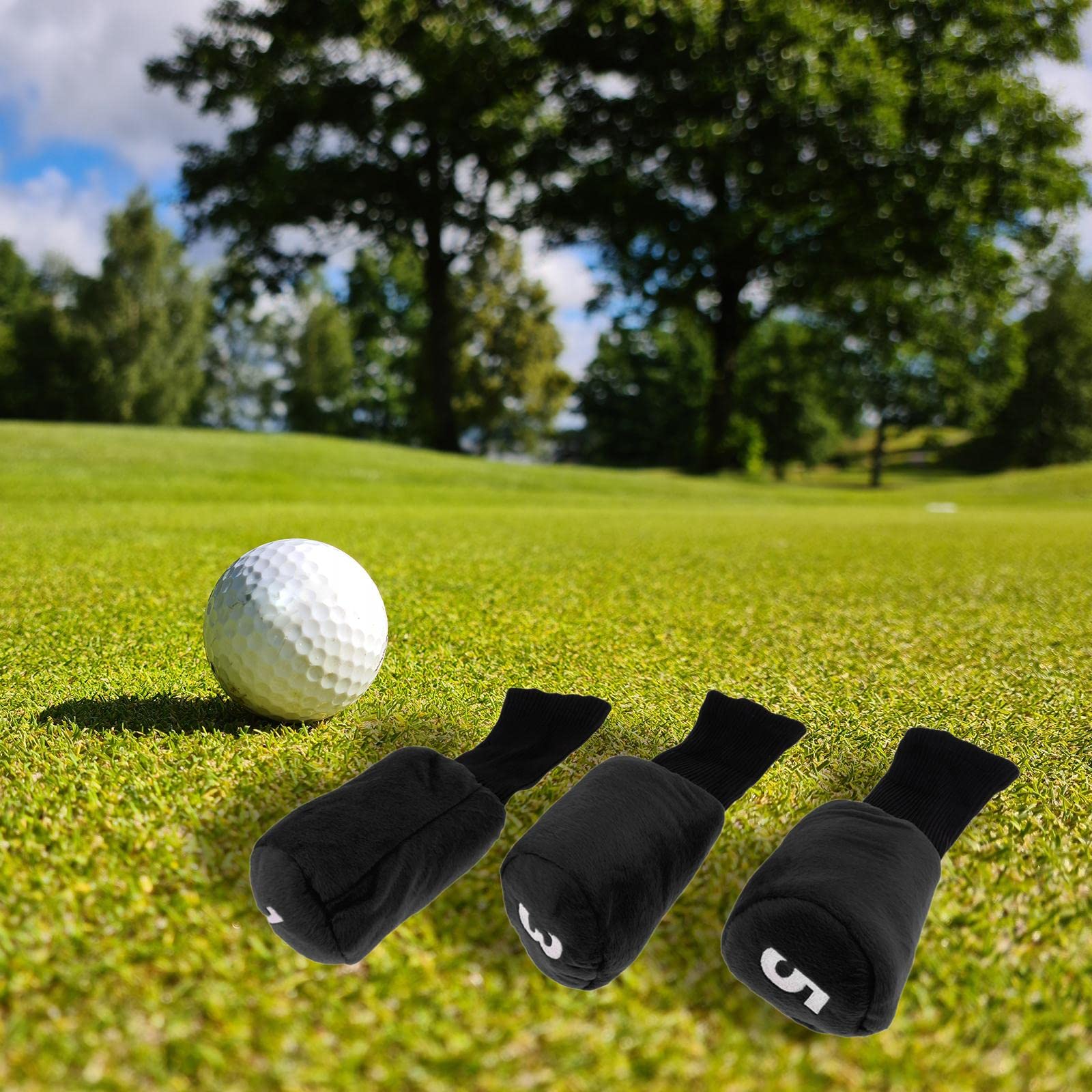 3pcs Golf Clubs Set Driver Covers Cloth, Black