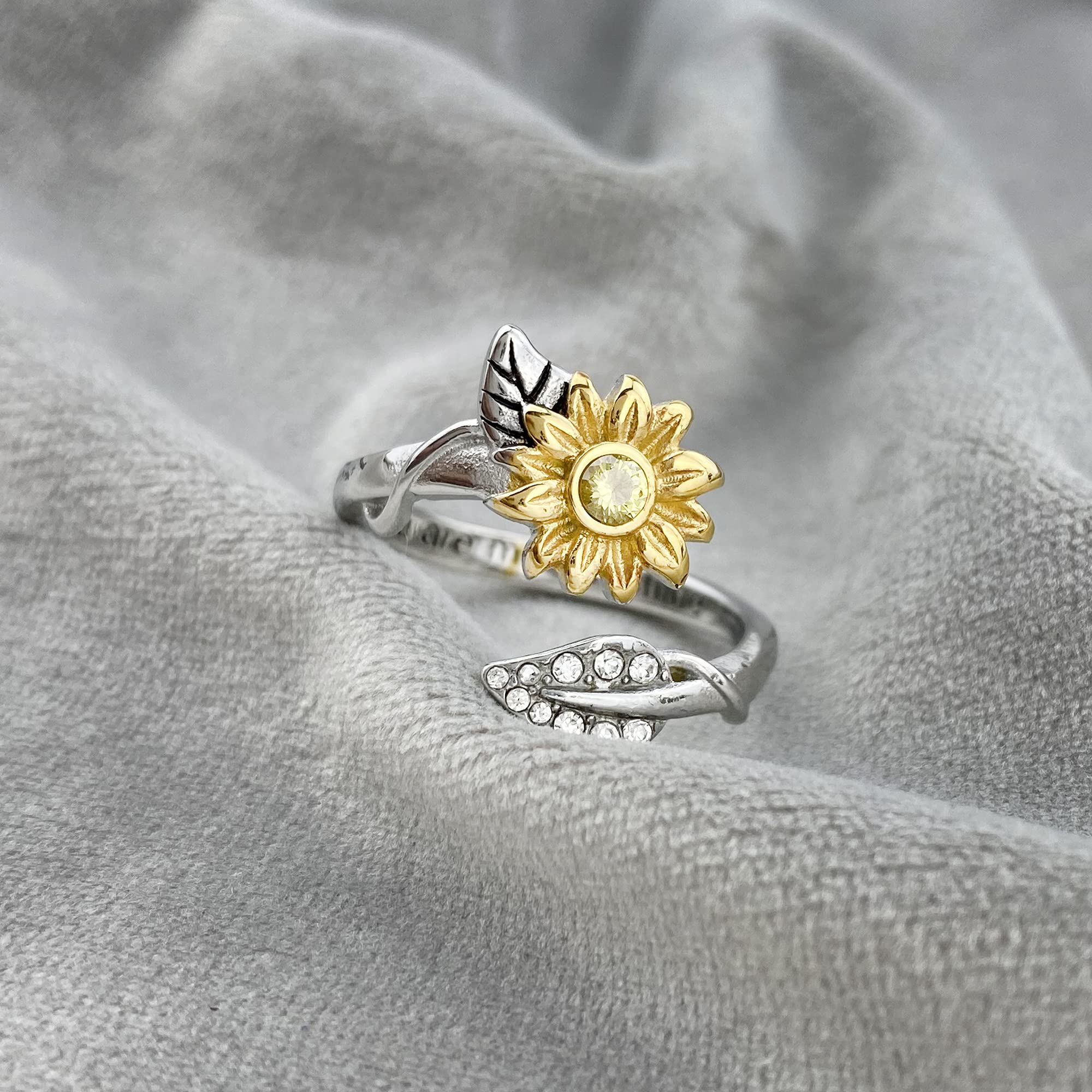 Corner Boss Stainless Steel Sunflower Adjustable Ring You are My Sunshine Classic Cute Bands for Women size7