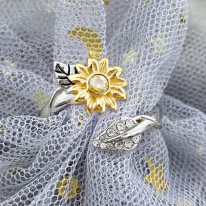 Corner Boss Stainless Steel Sunflower Adjustable Ring You are My Sunshine Classic Cute Bands for Women size7