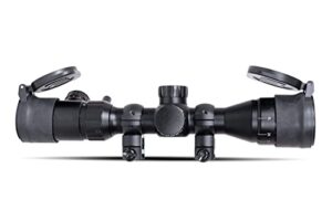 monstrum 3-9x32 ao rifle scope with illuminated range finder reticle and parallax adjustment | monstrum flip up scope cover set | bundle