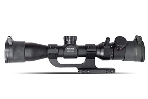 Monstrum 3-9x32 AO Rifle Scope with Illuminated Range Finder Reticle and Parallax Adjustment | ZR250 H-Series Offset Scope Mount | Monstrum Flip Up Lens Cover Set | Bundle