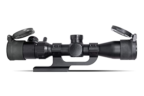 Monstrum 3-9x32 AO Rifle Scope with Illuminated Range Finder Reticle and Parallax Adjustment | ZR250 H-Series Offset Scope Mount | Monstrum Flip Up Lens Cover Set | Bundle