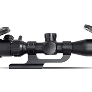 Monstrum 3-9x32 AO Rifle Scope with Illuminated Range Finder Reticle and Parallax Adjustment | ZR250 H-Series Offset Scope Mount | Monstrum Flip Up Lens Cover Set | Bundle