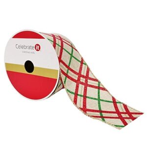 2.5" faux linen wired diamond ribbon by celebrate it christmas