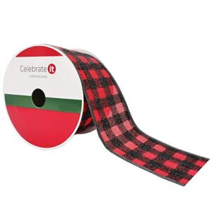 2.5" faux linen wired buffalo plaid ribbon by celebrate it christmas