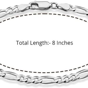 LeCalla Solid 925 Sterling Silver Italian 5 MM Diamond-Cut Figaro Chain Bracelet for Men 8 Inches