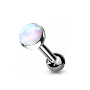 amelia fashion 16 gauge implant grade titanium threadless push in cartilage barbell with 4mm opal bezel set ball top (opal white)