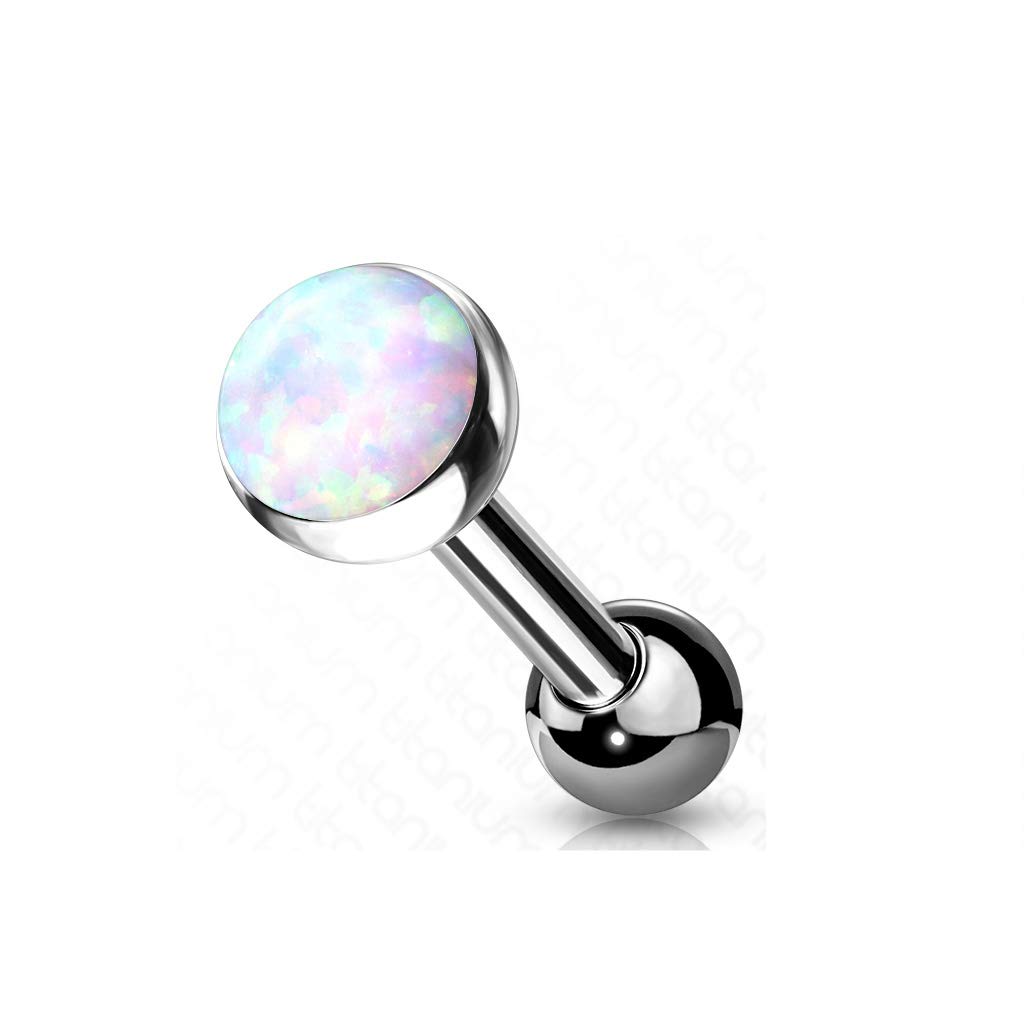 Amelia Fashion 16 Gauge Implant Grade Titanium Threadless Push in Cartilage Barbell With 4MM Opal Bezel Set Ball Top (Opal White)