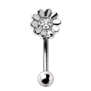 amelia fashion 16ga daisy flower with a clear cz center eyebrow ring (steal/clear)