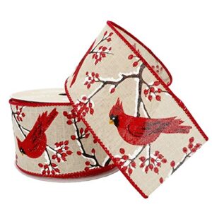 2.5" Faux Linen Wired Cardinal Ribbon by Celebrate It Christmas