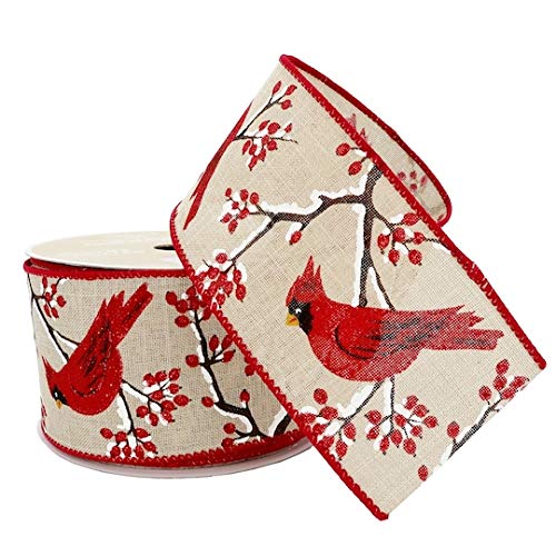 2.5" Faux Linen Wired Cardinal Ribbon by Celebrate It Christmas