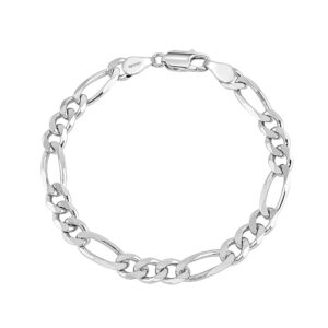 lecalla solid 925 sterling silver italian 5 mm diamond-cut figaro chain bracelet for men 8 inches