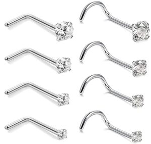 vitaltyextracts 8pcs 20g hypoallergenic nose screw studs round diamond surgical steel nose rings piercing set