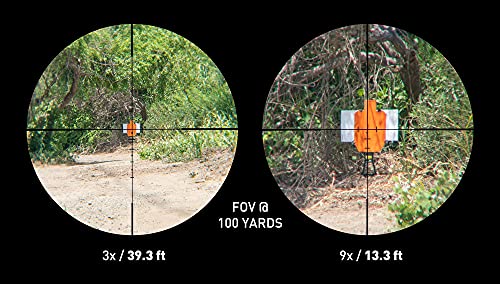 Monstrum 3-9x32 AO Rifle Scope with Illuminated Range Finder Reticle and Parallax Adjustment | ZR250 H-Series Offset Scope Mount | Monstrum Flip Up Lens Cover Set | Bundle