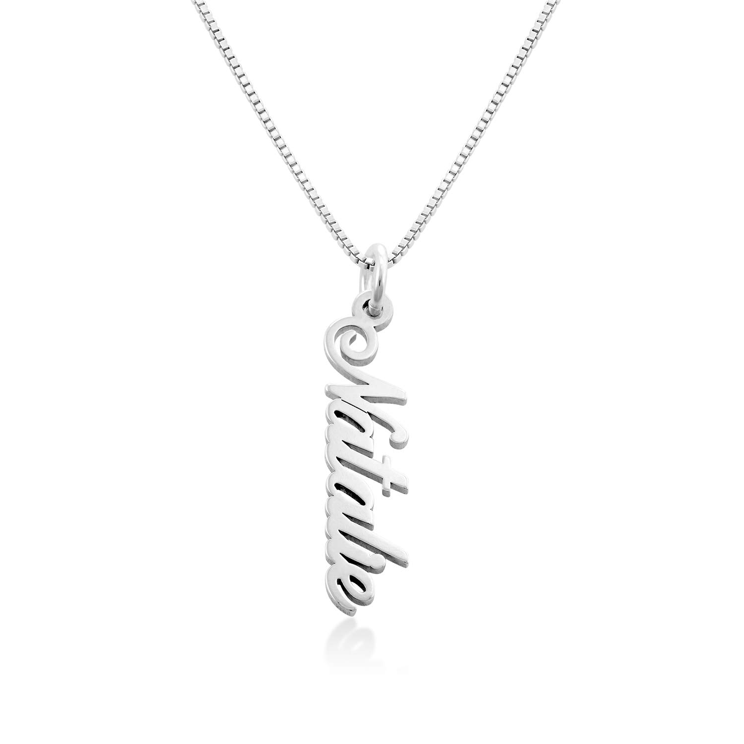 MYKA Personalized Vertical Name Necklace in Sterling Silver 925 or Gold Plating - Custom Jewelry Christmas Gift for Her (Sterling Silver 925)