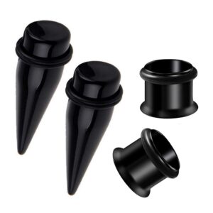 hekeuor 1/2" 12mm stainless steel black tapers stretching and tunnels ear gauging kit with o-ring 2 pairs