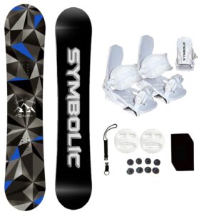 symbolic arctic 2025 kids youth snowboard & bindings & leash & stomp pad package (bindings black xs (fits 1-6 kids), 120cm snowboard)