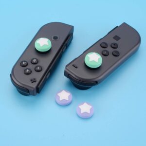 eXtremeRate PlayVital Star Design Cute Switch Thumb Grip Caps, Mint Green & Light Violet Joystick Caps for Nintendo Switch Lite, Silicone Analog Cover Thumbstick Grips for Switch OLED Joycon