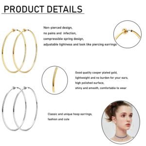 Aganippe Gold/Silver Clip On Hoop Earrings for Women Non Piercing Earrings Jewelry Set Large Hoop Earrings for Women Teens Retractable Clip On Hoop Earrings (8 Pair gold silver earrings)