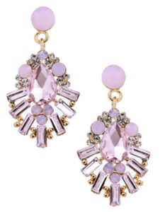 gold tone antique vintage retro art deco style pink rhinestone dangle wedding bridal prom bridesmaid cluster earrings