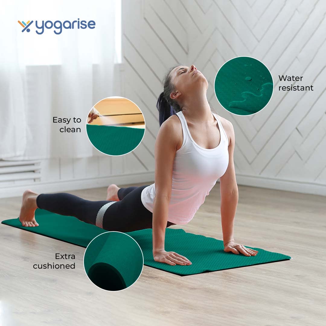 Yogarise Yoga mat for Men and Women, Premium Exercise Mat for Home Workout, Anti Slip Yoga Mat Workout, Gym Mat for Workout at Home with Bag and Strap (Bottle Green, 4mm)