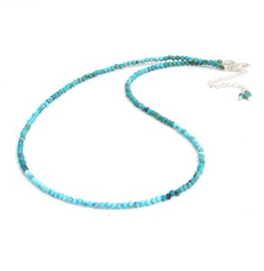 gempires genuine turquoise beads beaded choker necklace for women december birthstone, 2.4-2.5 mm faceted beads with 16 + 2 inch adjustable silver plated chain