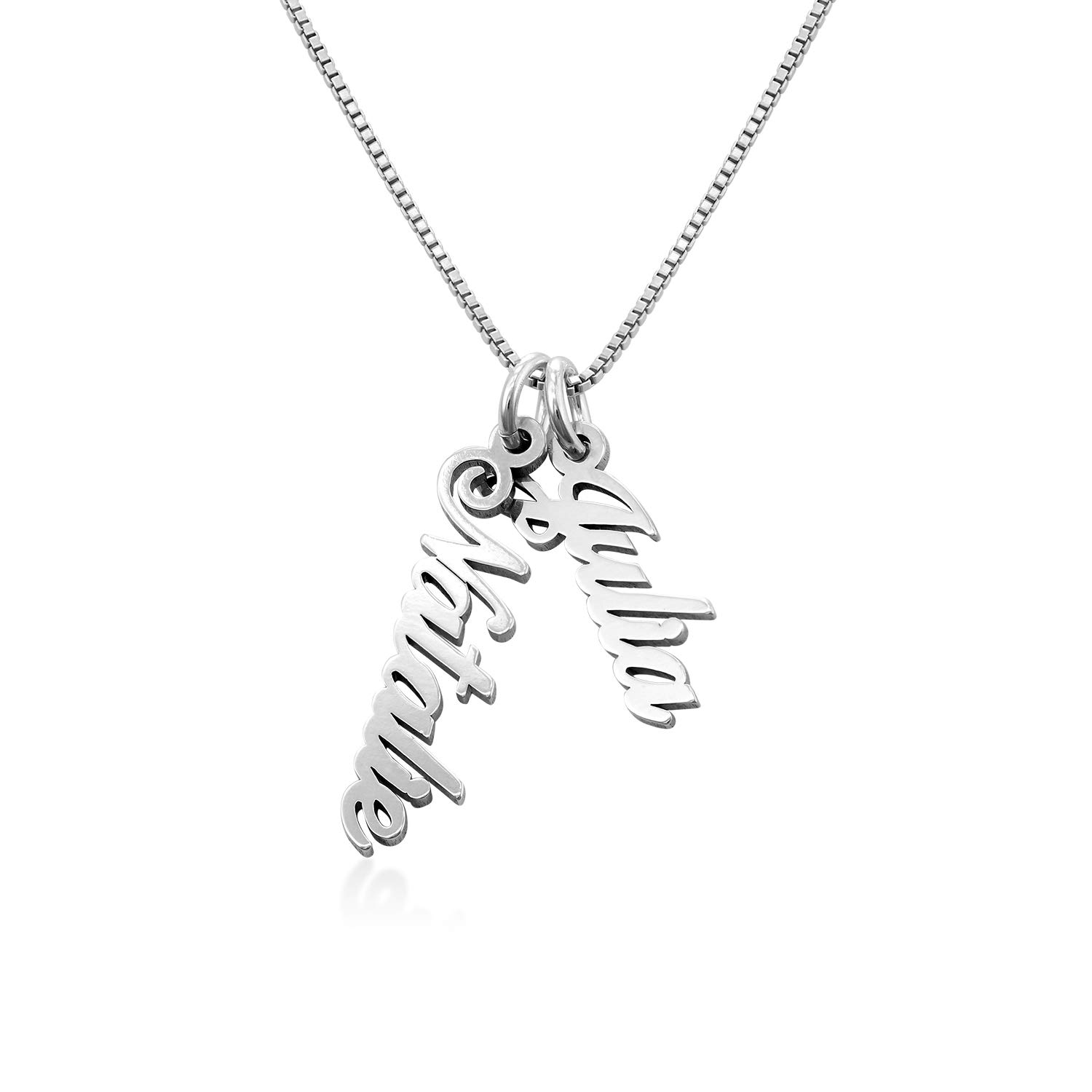 MYKA Personalized Vertical Name Necklace in Sterling Silver 925 or Gold Plating - Custom Jewelry Christmas Gift for Her (Sterling Silver 925)