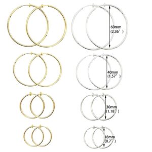 Aganippe Gold/Silver Clip On Hoop Earrings for Women Non Piercing Earrings Jewelry Set Large Hoop Earrings for Women Teens Retractable Clip On Hoop Earrings (8 Pair gold silver earrings)