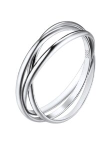 suplight 925 sterling silver ring triple interlocked rolling high polish tarnish resistant russian wedding band, anixety stree relief fidget spinner rings for women nickel free size 12