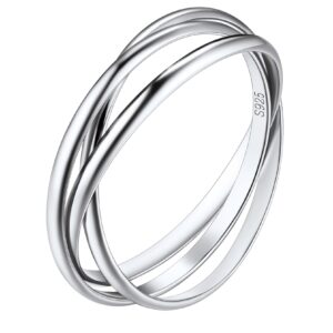 Suplight Triple Interlocked Rolling High Polish Ring, 925 Sterling Silver 3 interlocking Spinner Band Rings Fidget Peace Rings for Anxiety Size 7