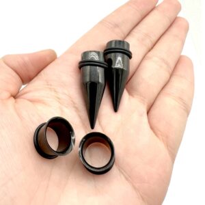 HEKEUOR 1/2" 12mm Stainless Steel Black Tapers Stretching and Tunnels Ear Gauging Kit with O-Ring 2 Pairs