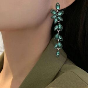 Fahion Statement Vintage Drop Dangle Earrings for Women Girls Green Crystal Earrings