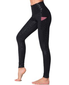 dragon fit high waist yoga leggings with 3 pockets,tummy control workout running 4 way stretch yoga pants (medium, black leopard)