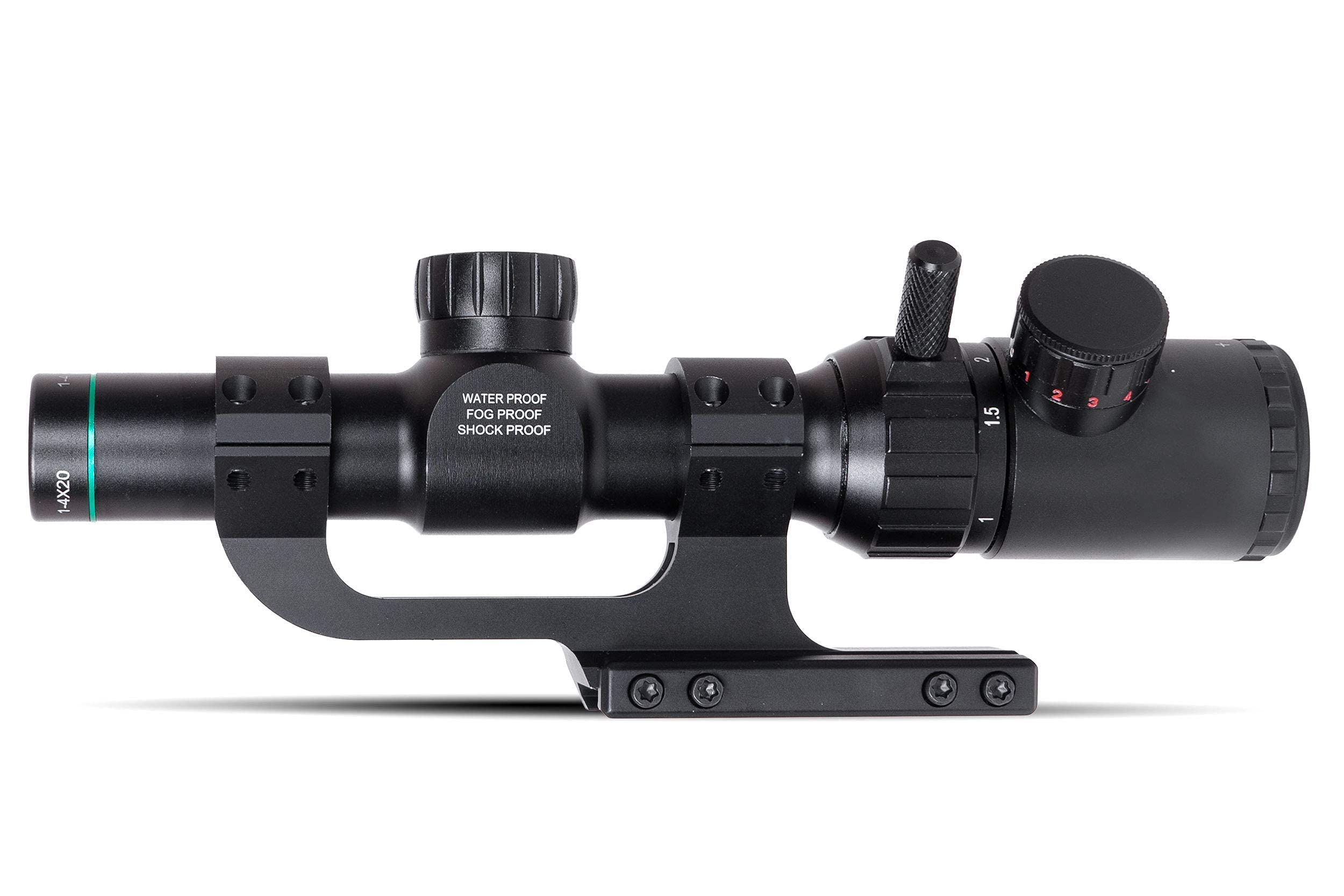 Monstrum 1-4x20 Rifle Scope with Rangefinder Reticle | ZR250 H-Series Offset Scope Mount | Bundle