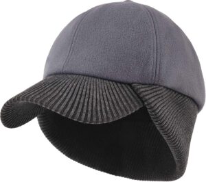 lcztn wool winter baseball cap with warmer earflap for men ＆ women outdoor beanie hat dark grey