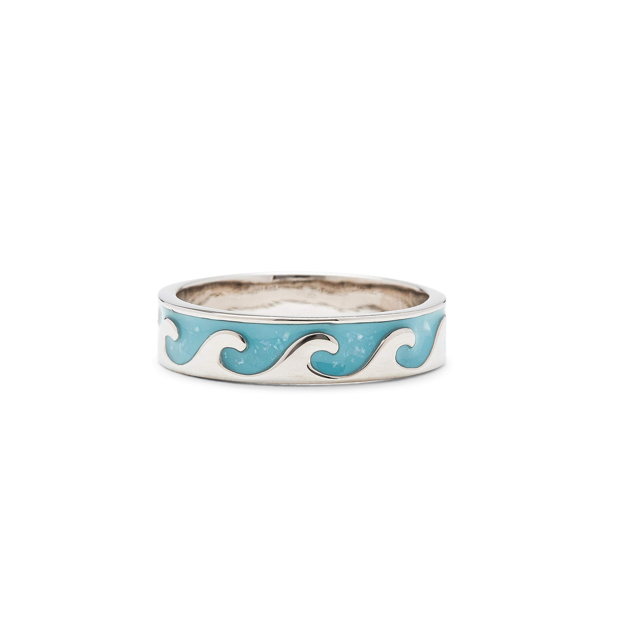 Pura Vida Silver-Plated Reversible Enamel Wave Ring - Brass Band, Size 6