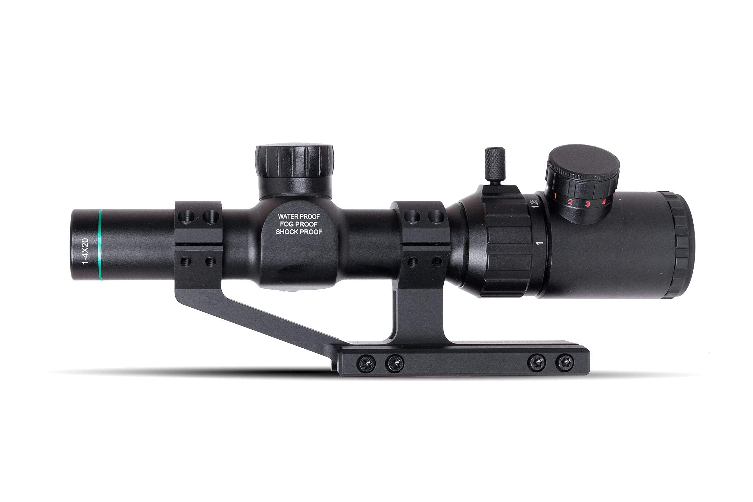 Monstrum 1-4x20 Rifle Scope with Rangefinder Reticle | ZR255 H-Series Offset Scope Mount | Bundle