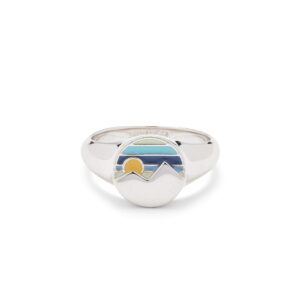 pura vida silver-plated twin peaks enamel signet ring - brass band, exclusive design - size 7