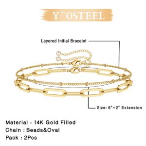 Gold Bracelets for Women, 14K Gold Filled Layering Beads Chain Bracelet Dainty Handmade Layered Oval Chain Bracelets Personalized Jewelry Gifts for Women Girls